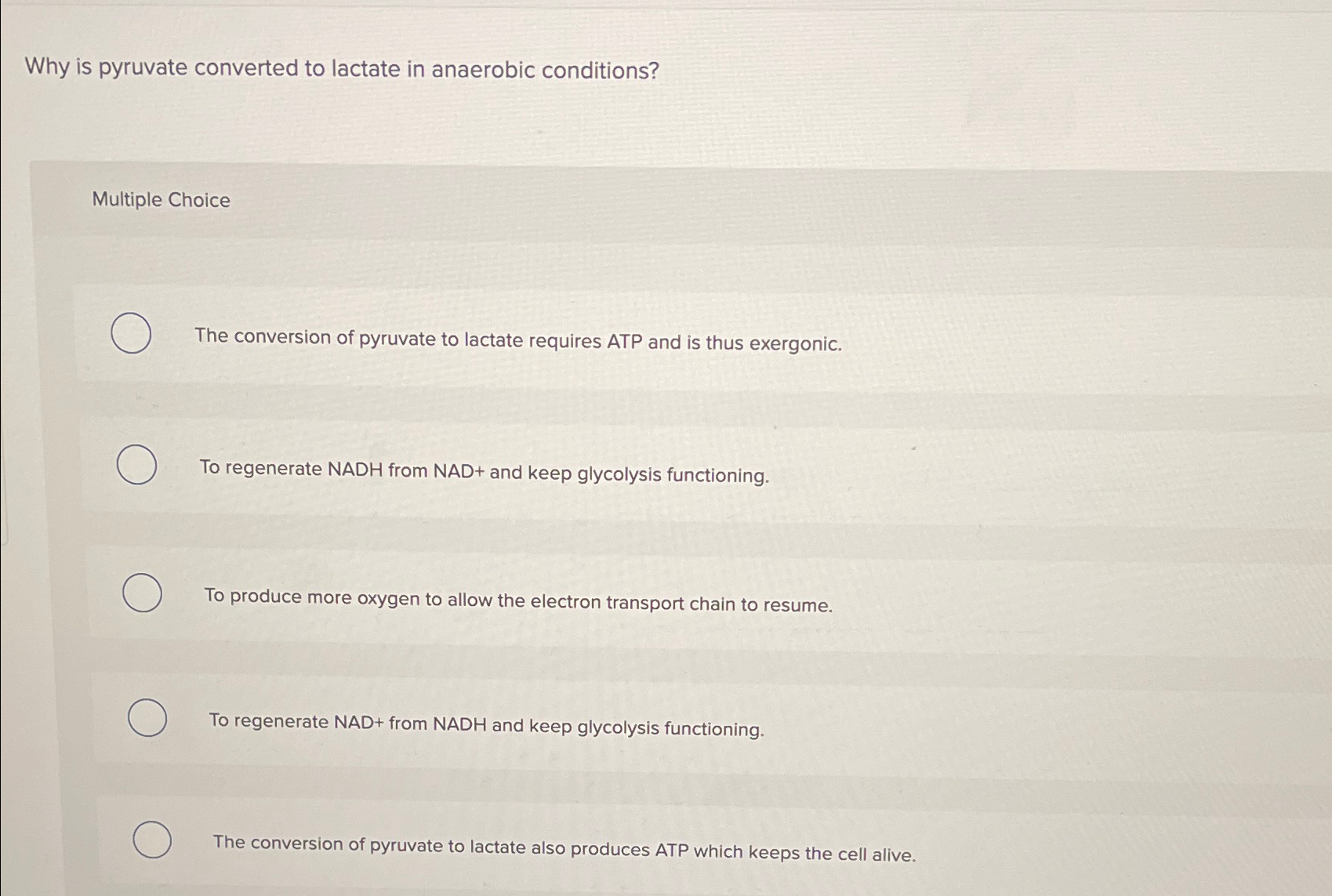 Solved Why is pyruvate converted to lactate in anaerobic | Chegg.com