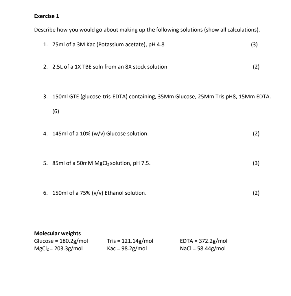 Solved Exercise 1Describe how you would go about making up | Chegg.com