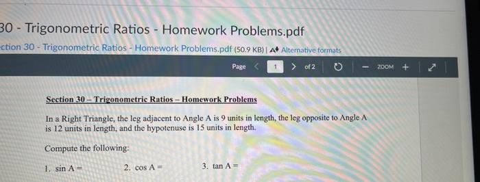 Solved - 30 - Trigonometric Ratios - Homework Problems.pdf | Chegg.com