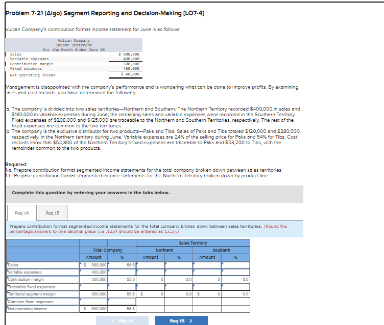 Solved Problem 7.21 (Algo) ﻿Segment Reporting and | Chegg.com
