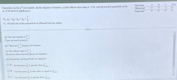 Solved Determine (a) the x2 test statistic, (b) the degrees | Chegg.com