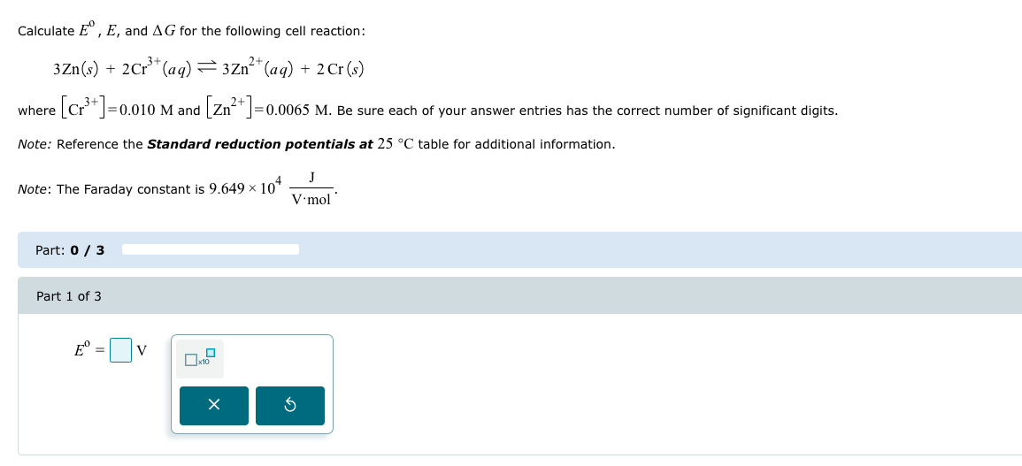 Solved Calculate E^(0),E, ﻿and \Delta G for the following | Chegg.com