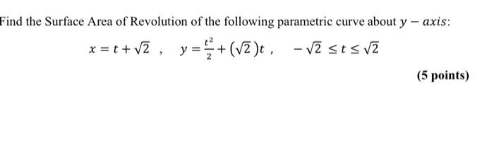 Solved Find the Surface Area of Revolution of the following | Chegg.com