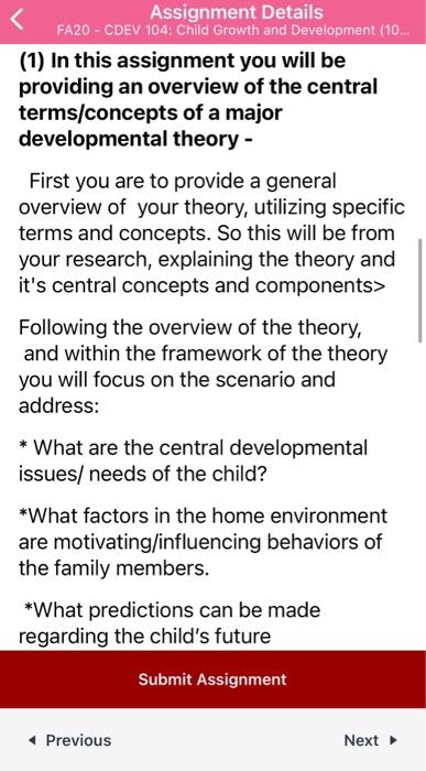 Solved Assignment Details FA20 - CDEV 104: Child Growth and | Chegg.com