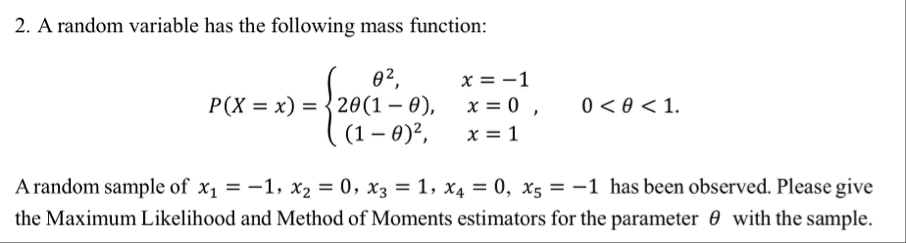 Solved A random variable has the following mass | Chegg.com