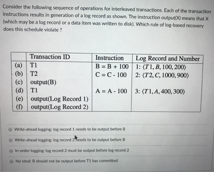 Solved Consider the following log trace. What should be the | Chegg.com