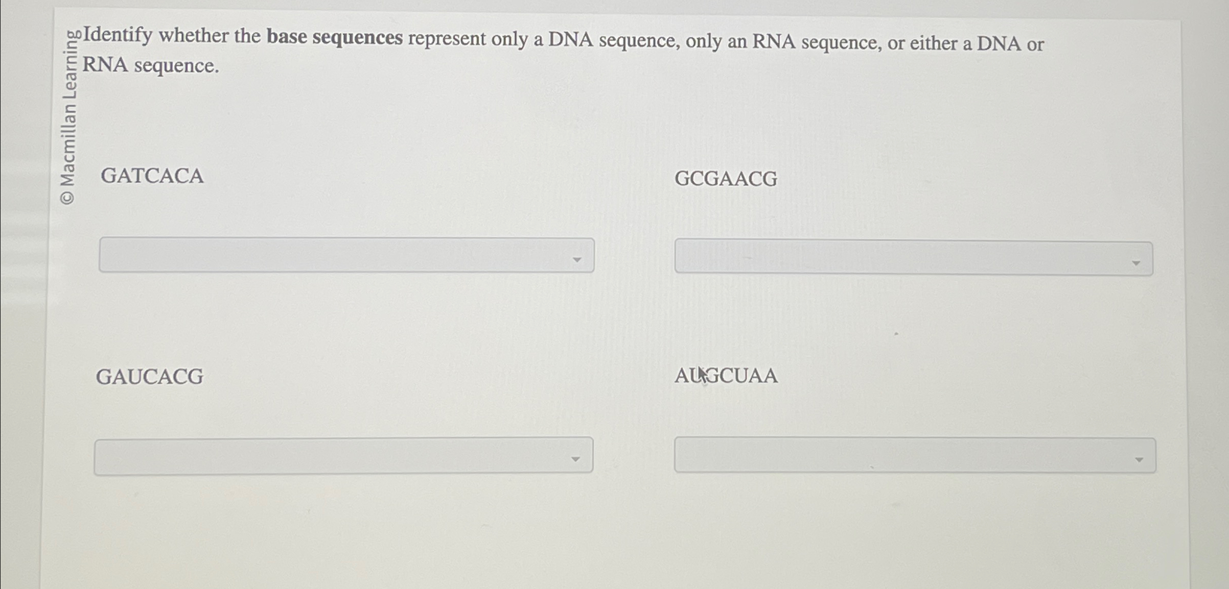 Solved wIdentify whether the base sequences represent only a | Chegg.com