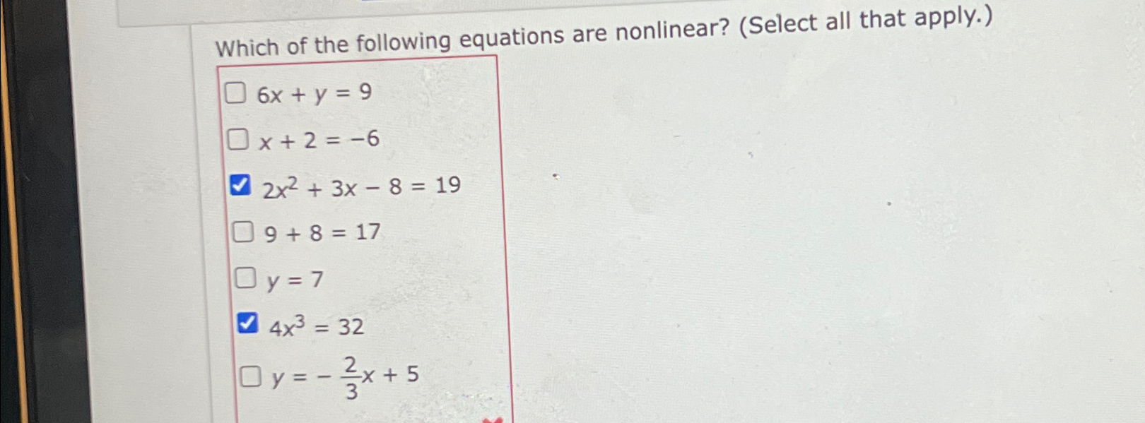 Solved Which of the following equations are nonlinear? | Chegg.com