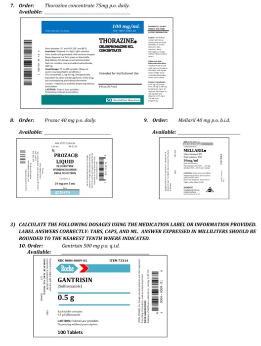 Solved 7. Order: Available: Thorazine concentrate 75mg | Chegg.com