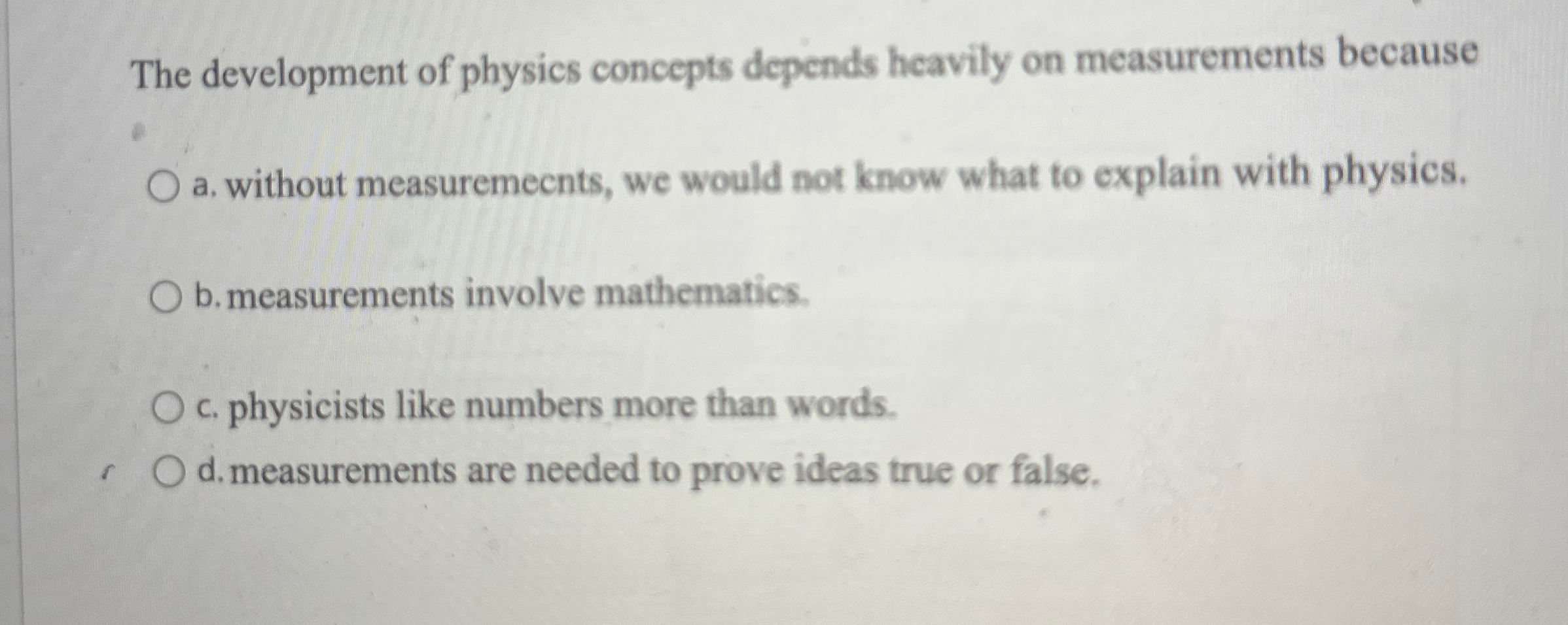 Solved The development of physics concepts depends heavily | Chegg.com