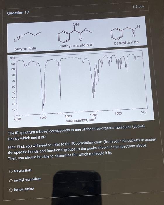 Solved The IR spectrum (above) corresponds to one of the | Chegg.com