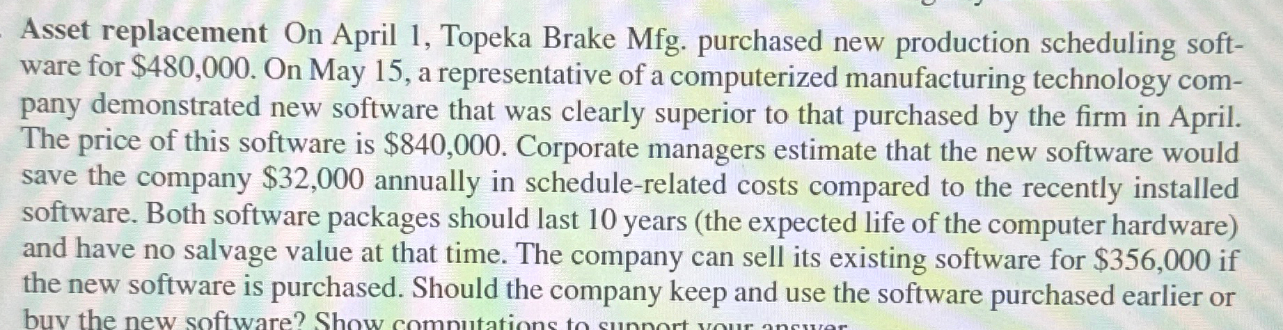 Solved Asset replacement On April 1, ﻿Topeka Brake Mfg. | Chegg.com