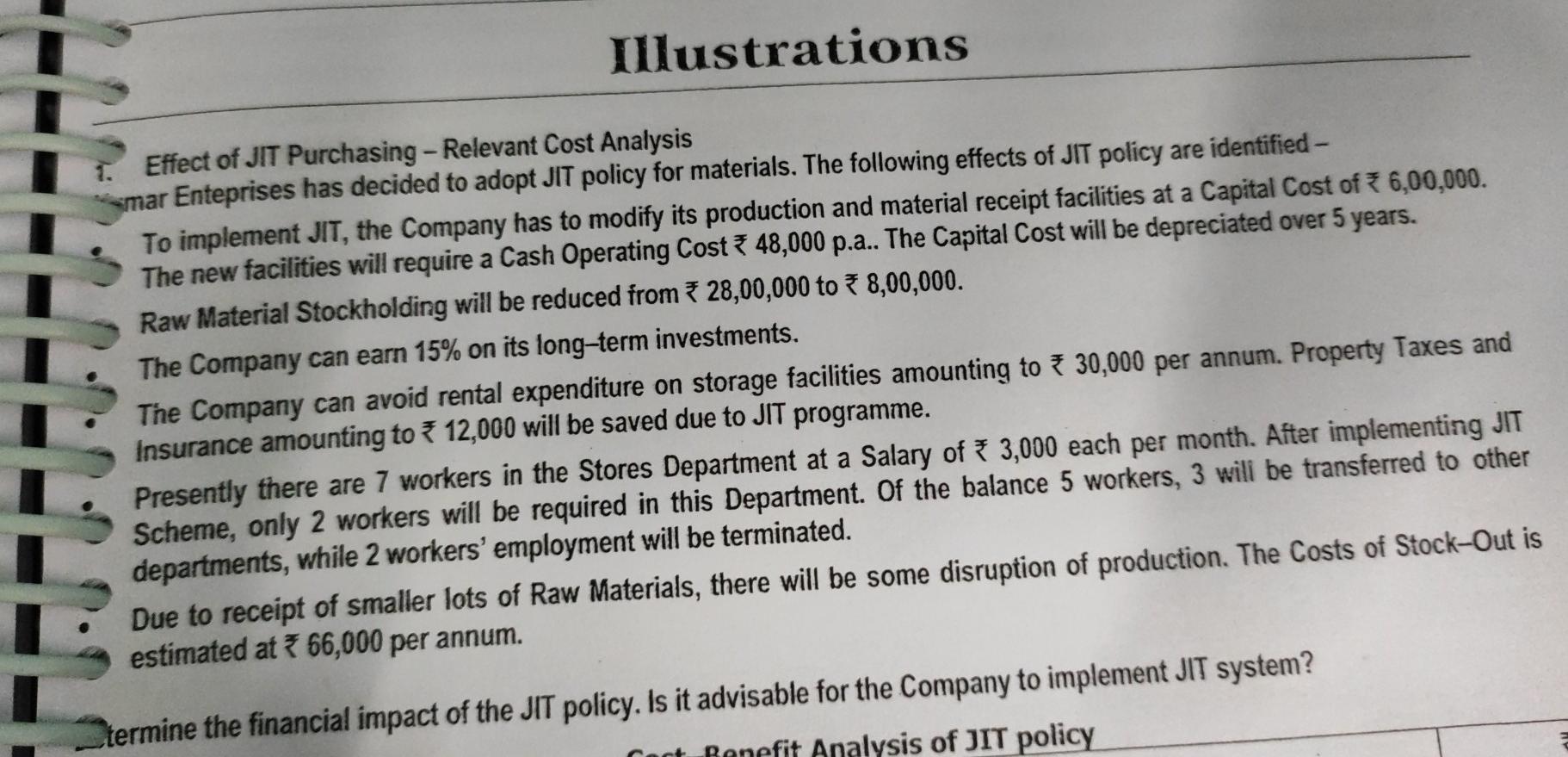 Solved Illustrations Effect of JIT Purchasing - Relevant | Chegg.com