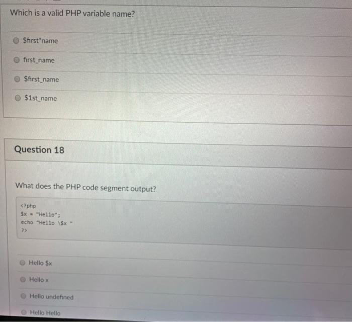 Solved Which Is A Valid Php Variable Name Sfirst Name 
