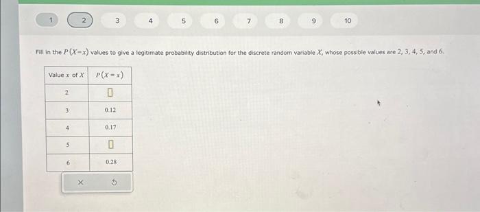 Solved Fill in the P(X=x) values to give a legitimate | Chegg.com