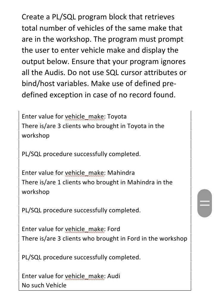 Solved Create a PL/SQL program block that retrieves total | Chegg.com