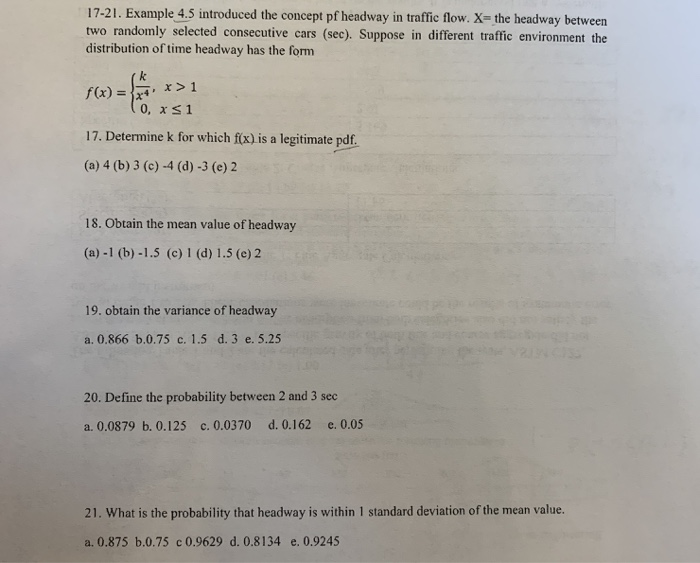 Solved 17-21. Example 4.5 introduced the concept of headway | Chegg.com