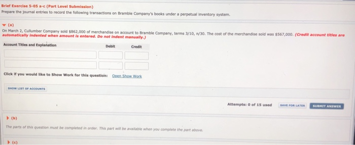 Solved Brief Exercise 5-05 a-c (Part Level Submission) | Chegg.com