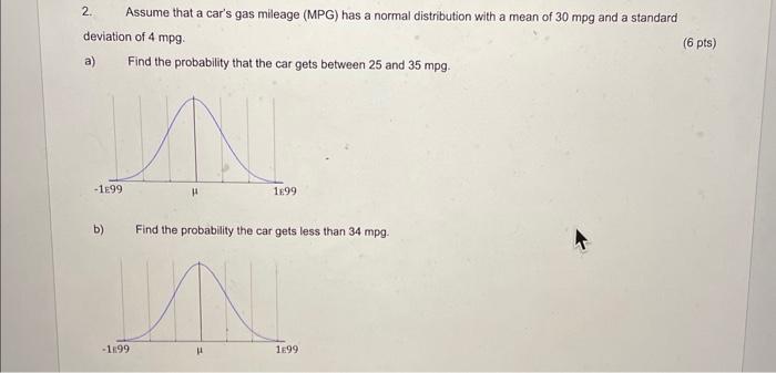 Solved 2. Assume that a car's gas mileage (MPG) has a normal | Chegg.com