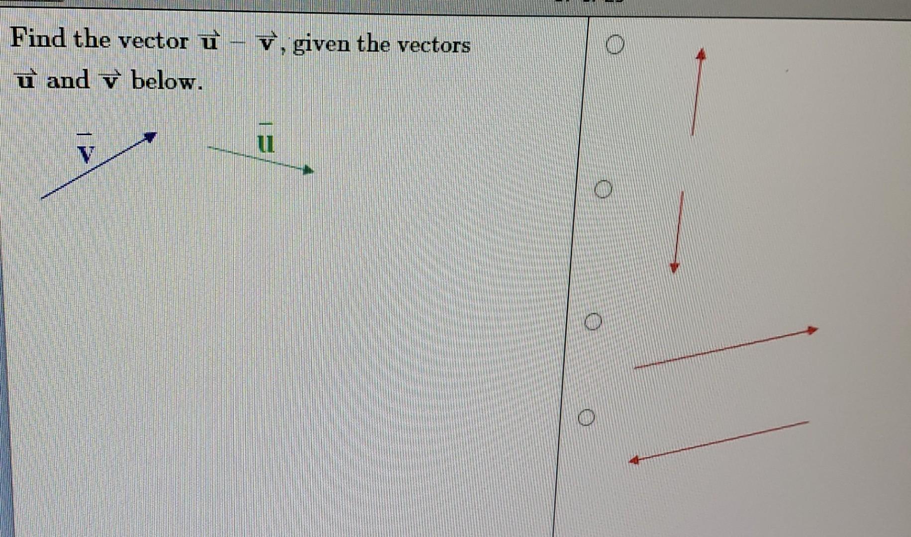 Solved Find the vector u−v, given the vectors u and v below. | Chegg.com