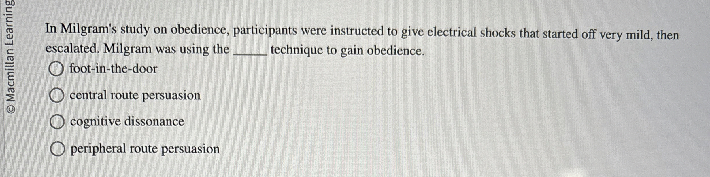 Solved In Milgram's study on obedience, participants were | Chegg.com