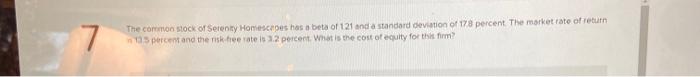 Solved 7 The common stock of Serenny Homescapes has a beta | Chegg.com