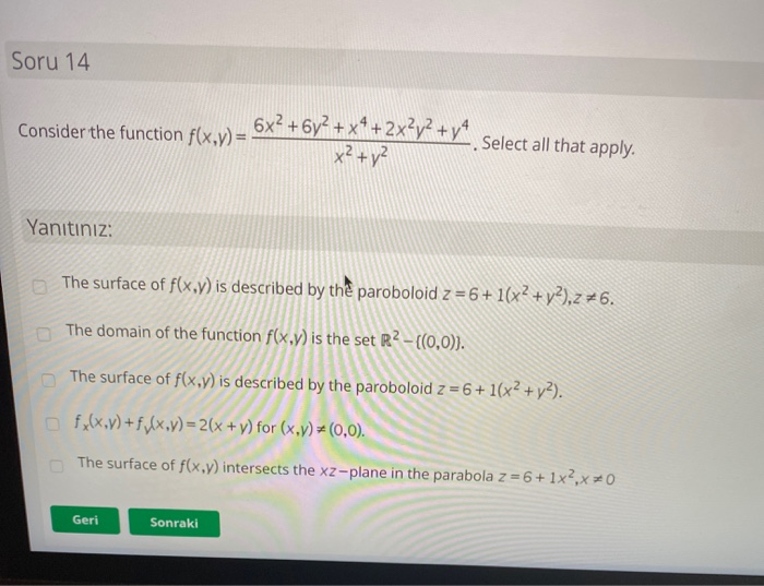 Solved Consider the function f(x,y) = 6x2 +6y2 + x4 + 2xy + | Chegg.com
