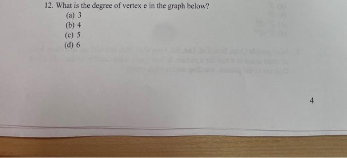 Solved 12. What is the degree of vertex e in the graph | Chegg.com