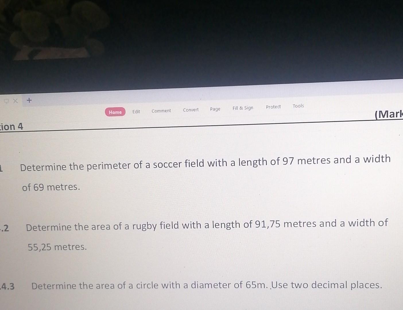 Solved Perimeter of a soccer field with length metres | Chegg.com