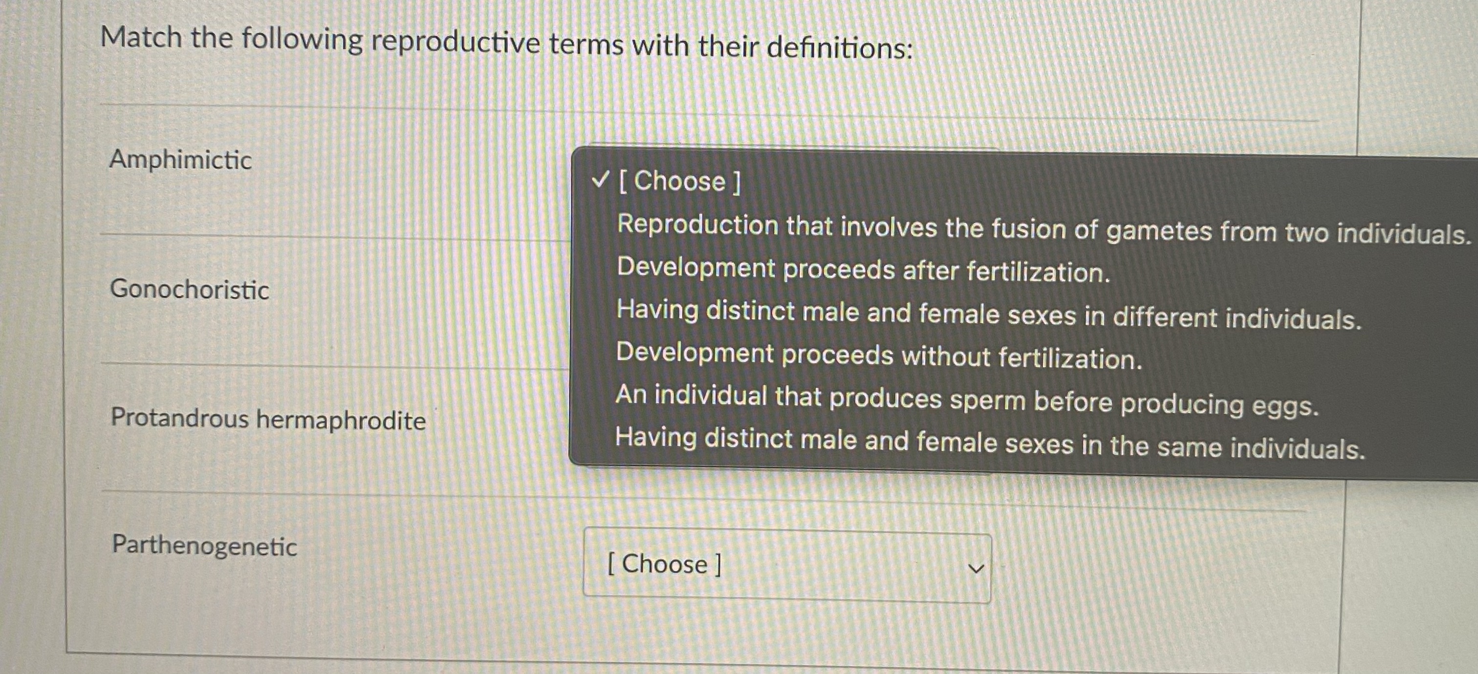 Solved Match the following reproductive terms with their | Chegg.com