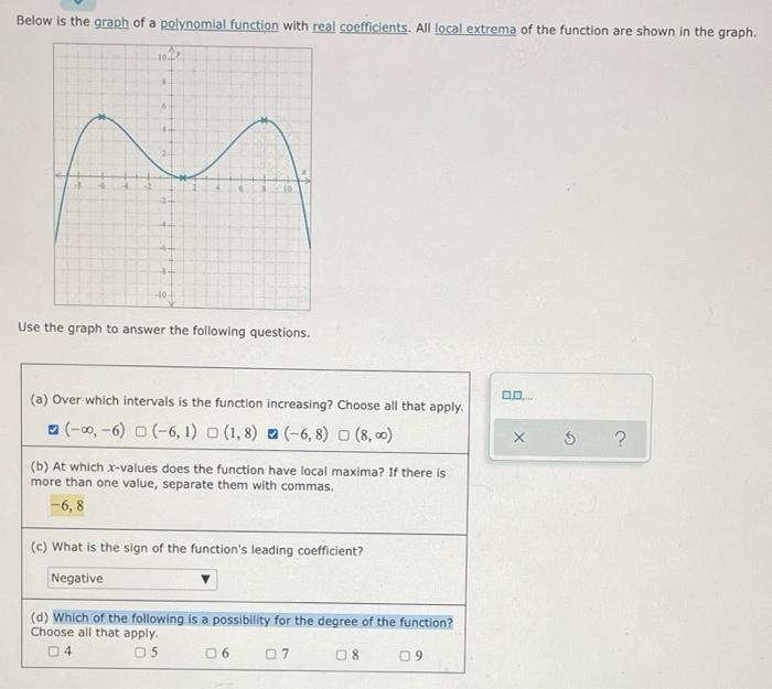 Solved Below is the graph of a polynomial function with real | Chegg.com