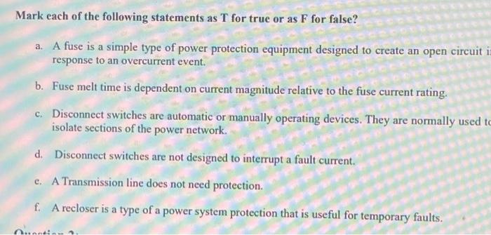 Solved Mark each of the following statements as T for true | Chegg.com