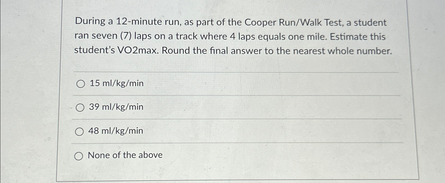 Solved During a 12-minute run, as part of the Cooper | Chegg.com