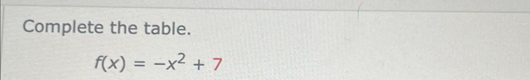Solved Complete the table.f(x)=-x2+7 | Chegg.com