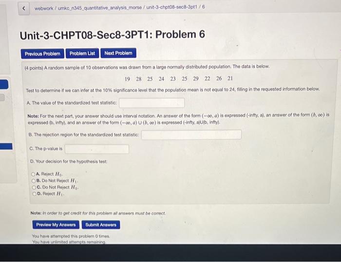Solved (4 points) A random sample of 10 observations was | Chegg.com