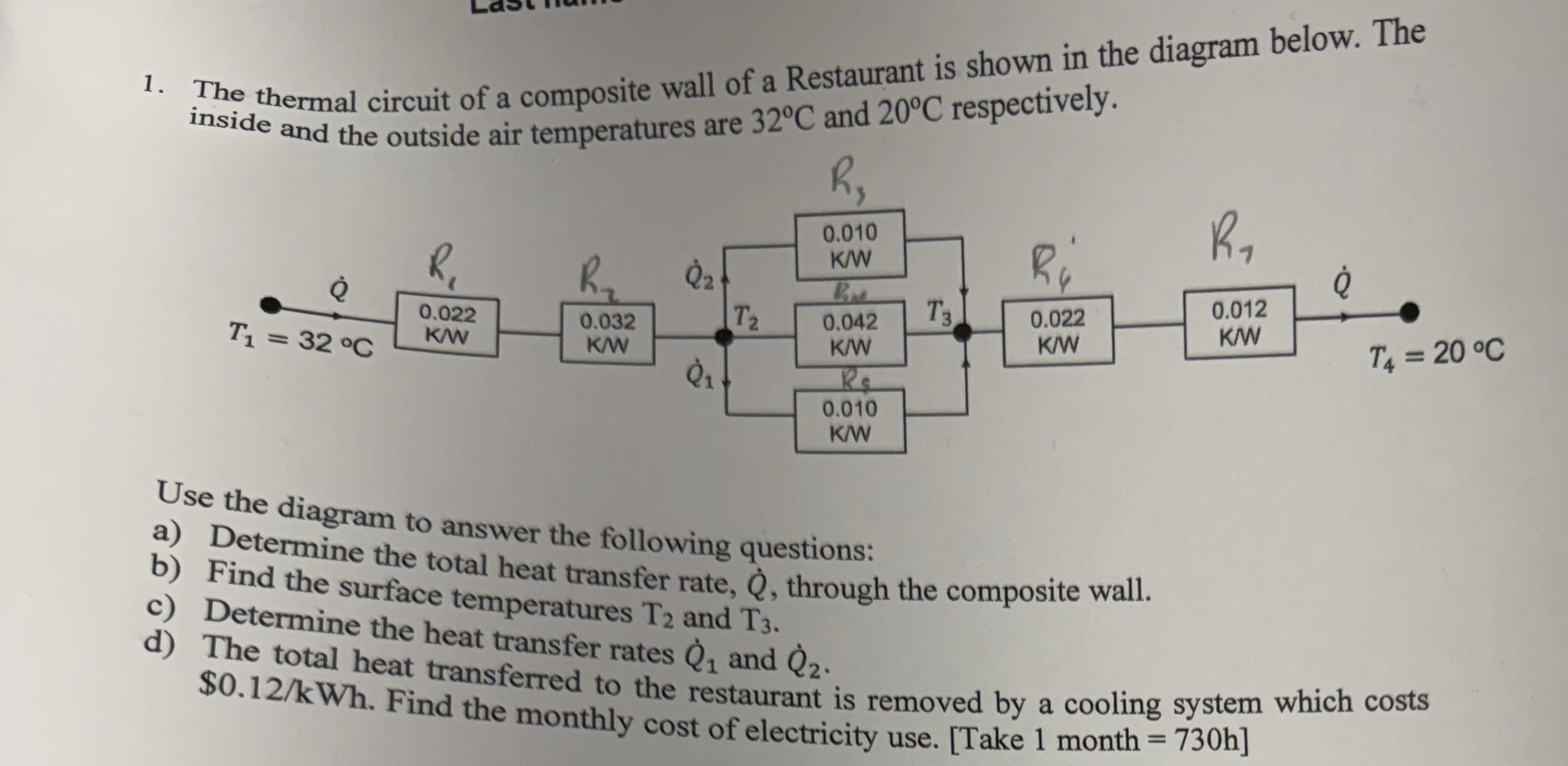 The thermal circuit of a composite wall of a | Chegg.com