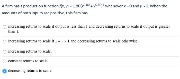 Solved A firm has a production function f(x, y) = 1.80(x0.80 | Chegg.com