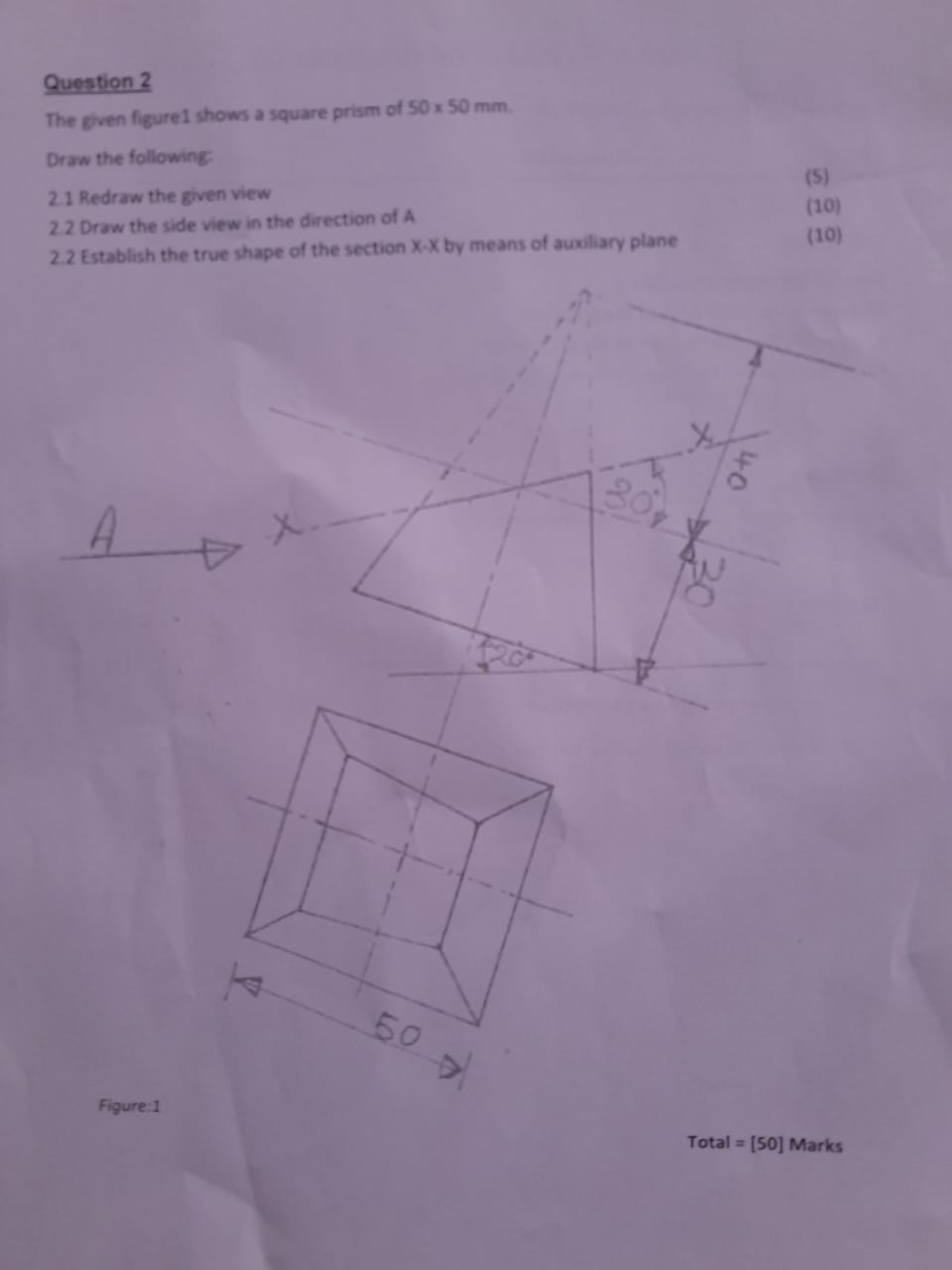 Solved Question 2The given figure: shows a square prism of | Chegg.com