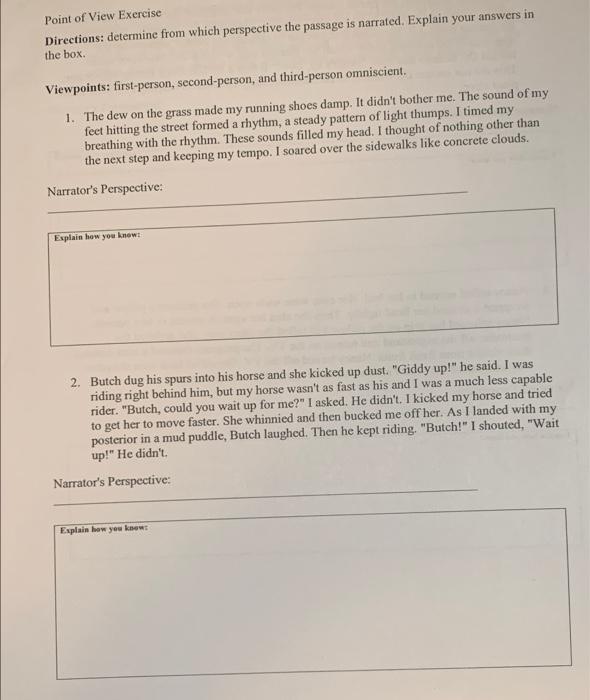 Point of View Exercise Directions: determine from | Chegg.com
