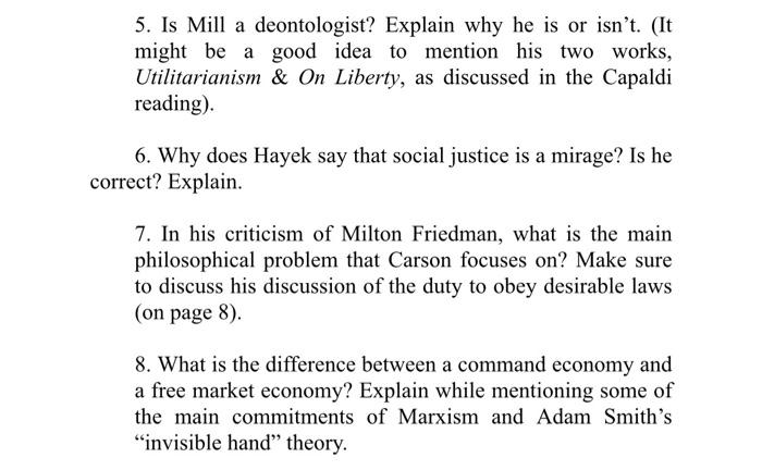 Solved 5. Is Mill a deontologist? Explain why he is or | Chegg.com