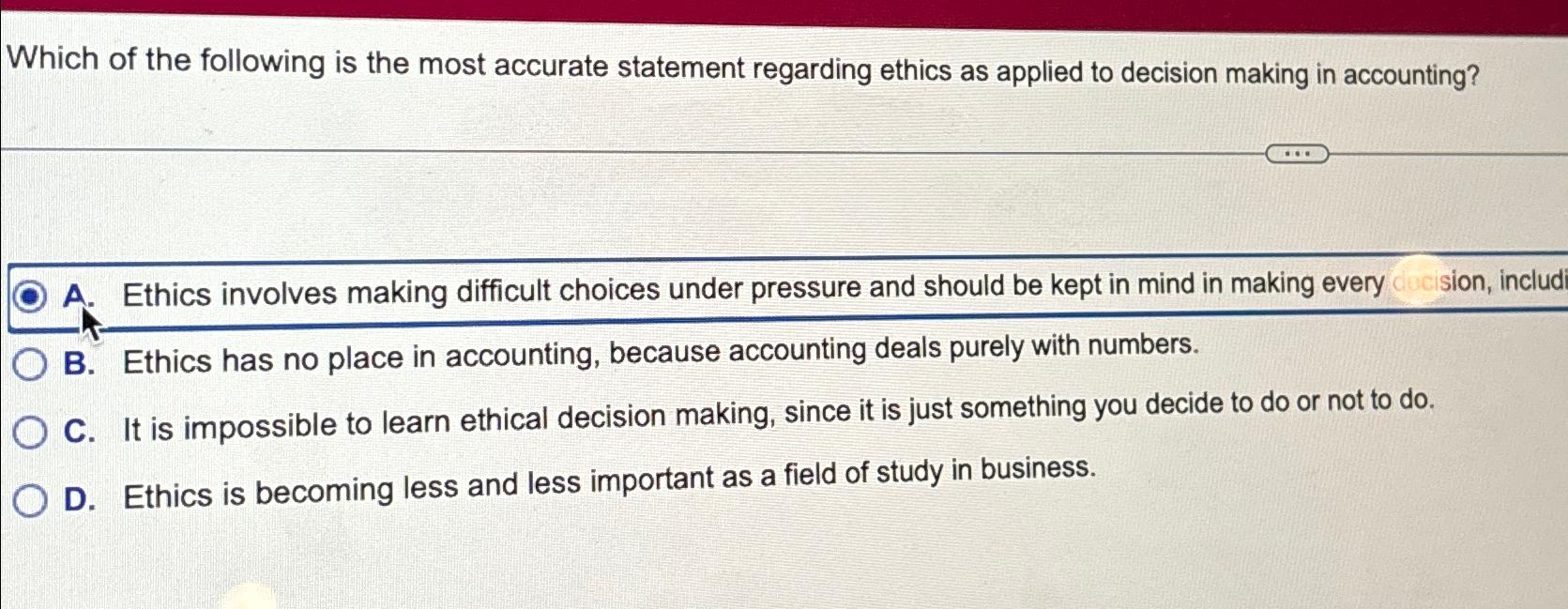 Solved Which of the following is the most accurate statement | Chegg.com