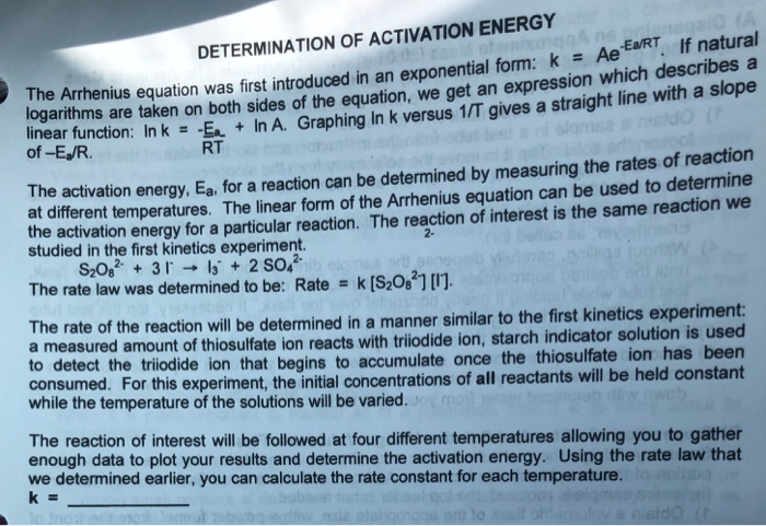 Solved DETERMINATION OF ACTIVATION ENERGY ential form: k = | Chegg.com