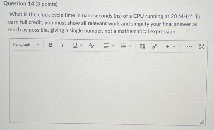 Solved What is the clock cycle time in nanoseconds (ns) of a | Chegg.com