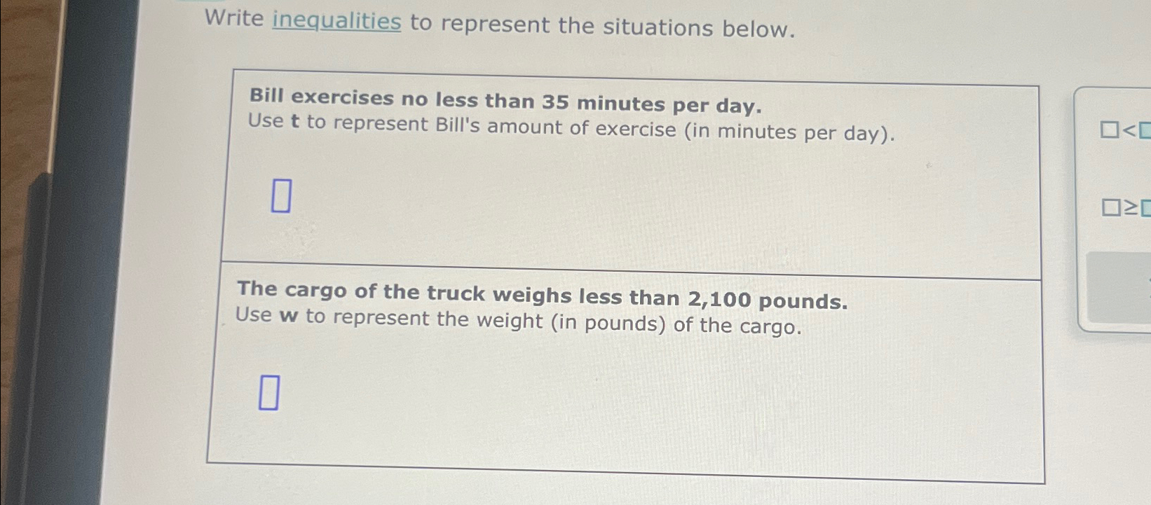 Solved Write inequalities to represent the situations | Chegg.com