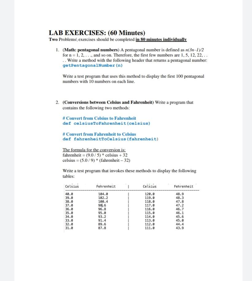 Solved LAB EXERCISES: (60 Minutes) Two Problems exercises | Chegg.com