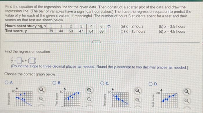 Solved Find the equation of the regression line for the | Chegg.com
