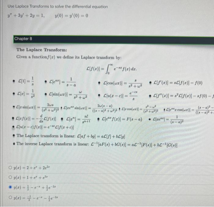 Solved Use Laplace Transforms to solve the differential | Chegg.com