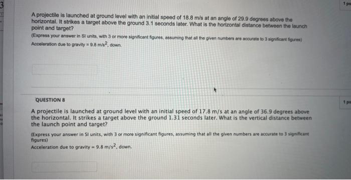 Solved A projectile is launched at ground level with an | Chegg.com