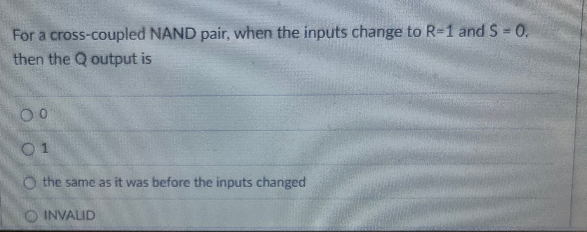 Solved For a cross-coupled NAND pair, when the inputs change | Chegg.com