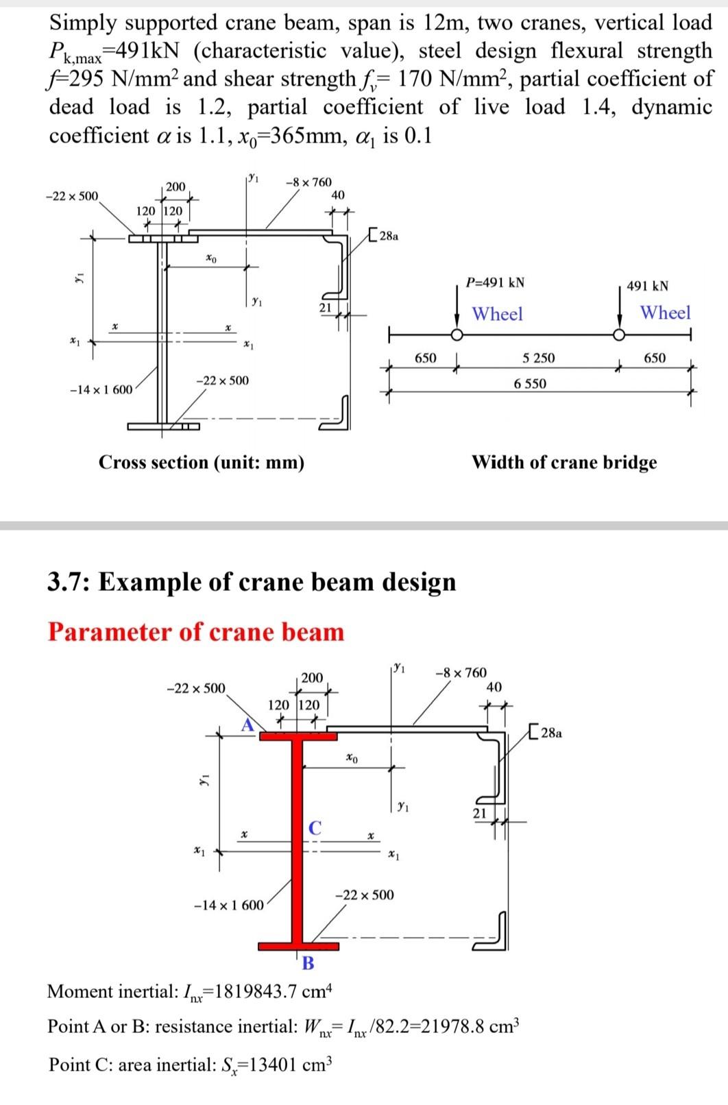 Solved Simply supported crane beam, span is 12 m, one crane, | Chegg.com